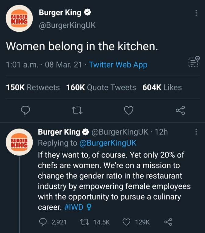 Burger King UK lambasted for ‘Women belong in the kitchen’ tweet on ...
