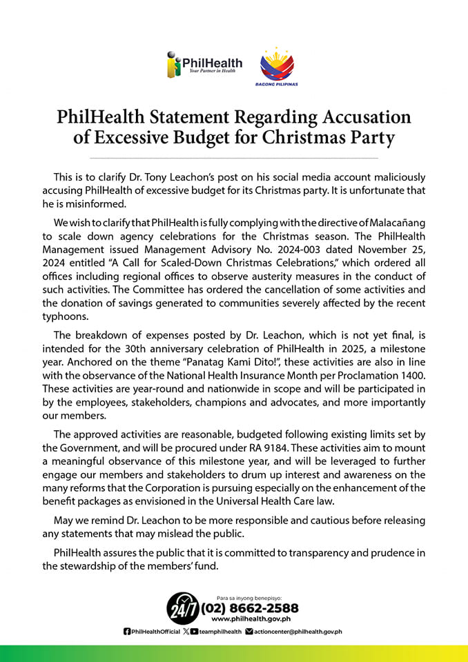 PhilHealth says P138 million budget for 30th anniversary, not Christmas ...